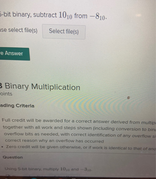 Solved 5-bit binary, subtract 1010 from – 810. ase select | Chegg.com