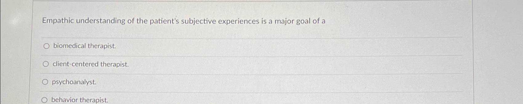 Solved Empathic understanding of the patient's subjective | Chegg.com