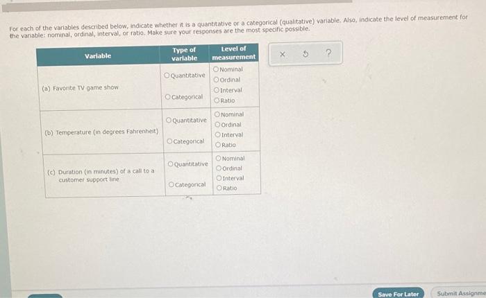 Solved For Each Of The Variables Described Below Indicate