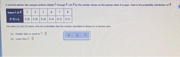 Solved A carnival spinner has unequal sections labeled 3 | Chegg.com
