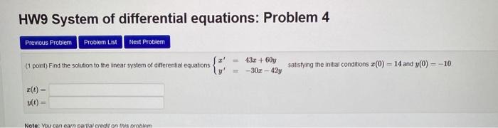 Solved HW9 System of differential equations: Problem 4 | Chegg.com