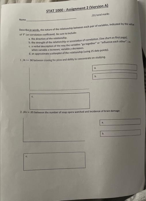 Solved STAT 1000 - Assignment 2 (Version A) 131 total marks | Chegg.com