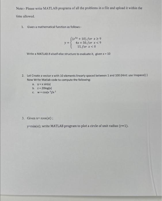 Solved Note Please Write Matlab Programs Of All The 3233