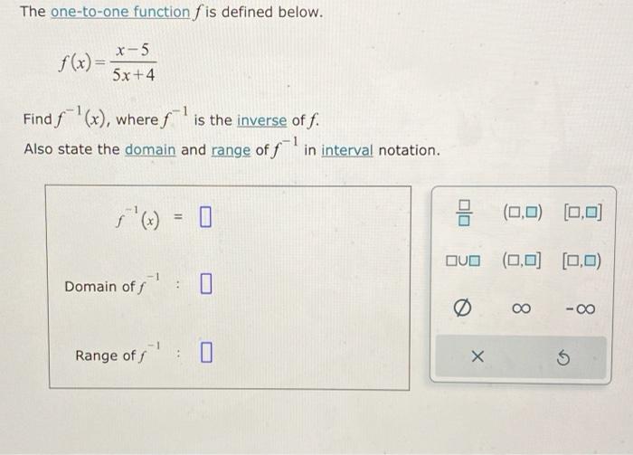 Solved The one-to-one function f is defined below. | Chegg.com