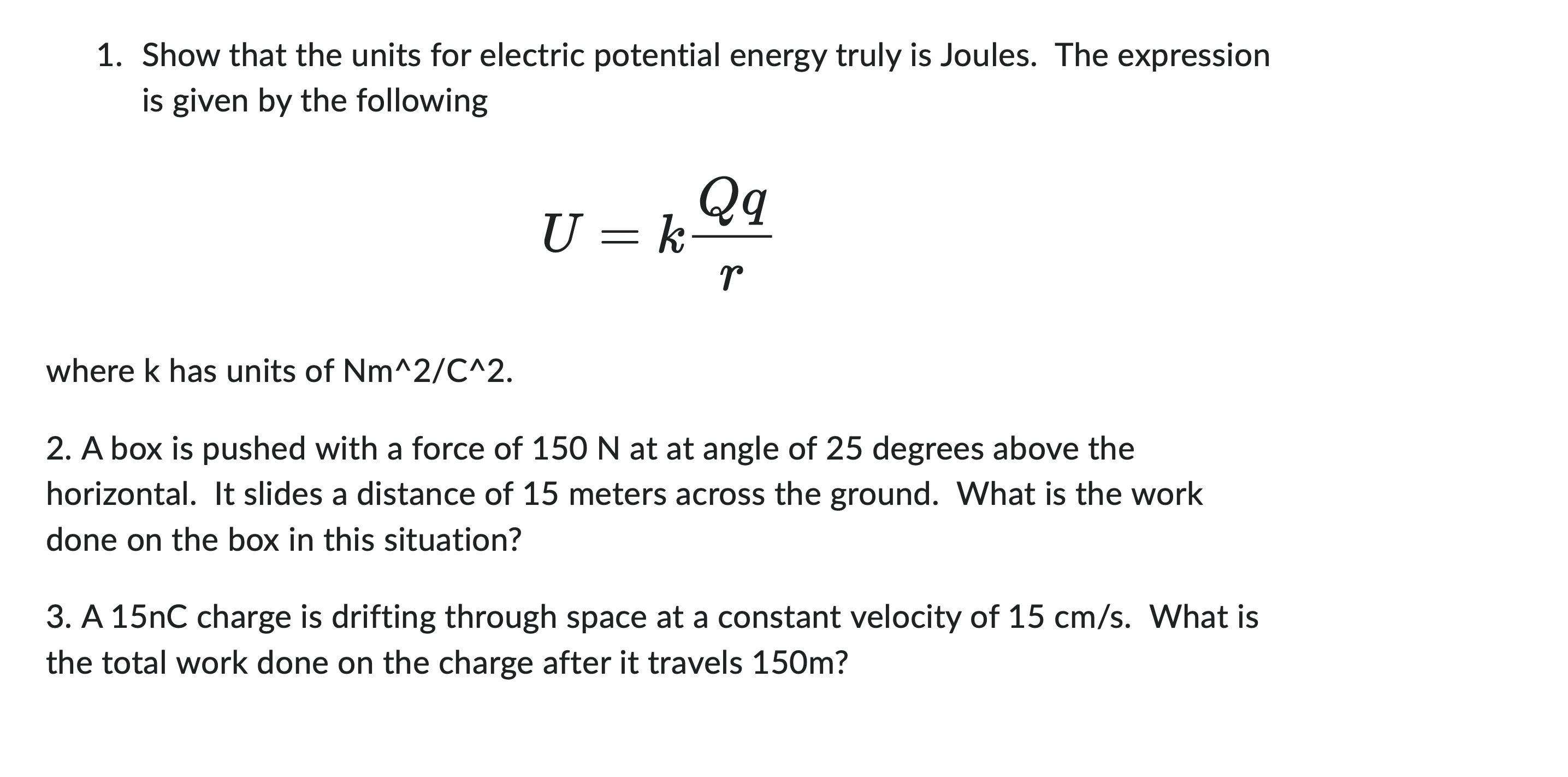 Solved Show that the units for electric potential energy | Chegg.com