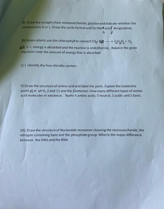 Solved 8) Draw the straight chain monosaccharide, glucose | Chegg.com