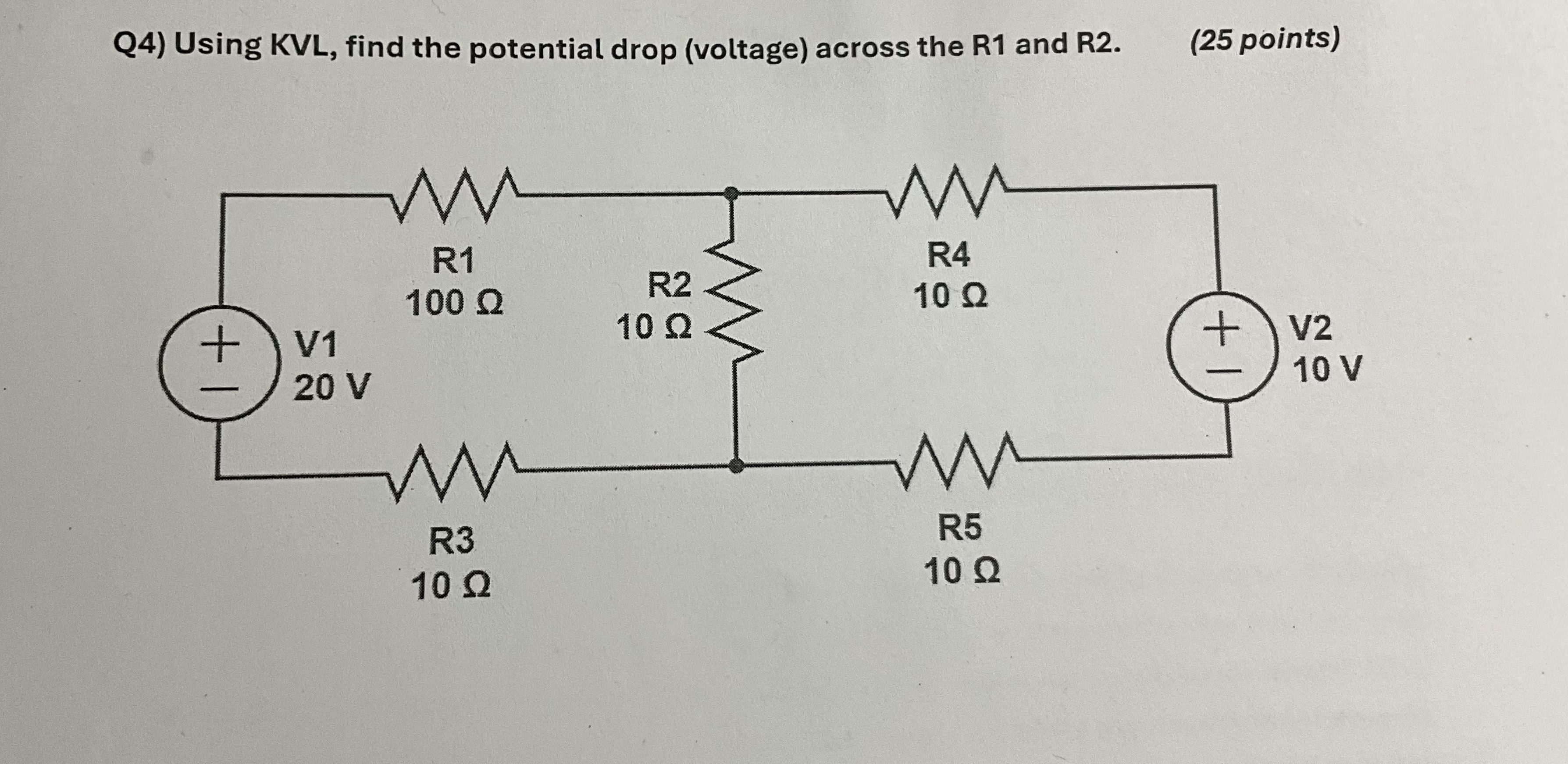 Solved Q4) ﻿Using KVL, ﻿find the potential drop (voltage) | Chegg.com