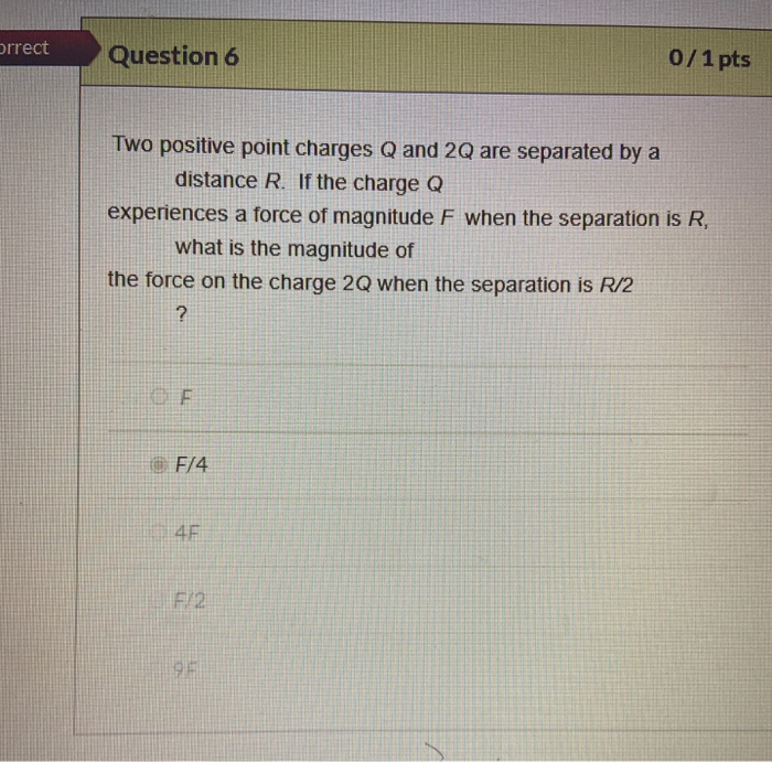 Solved brrect Question 6 0/1 pts Two positive point charges | Chegg.com