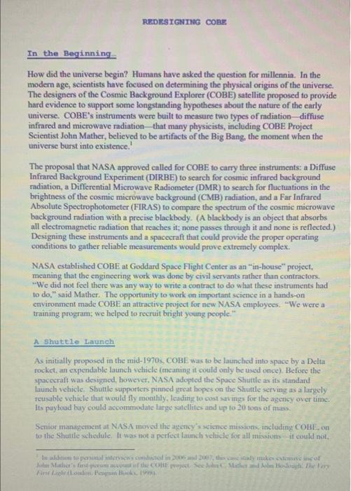 Solved REDESIGNING COBE In the Beginning How did the | Chegg.com