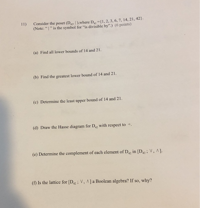 Solved Consider the poset ( D 1,where D ={1, 2, 3, 6, 7, 14, | Chegg.com