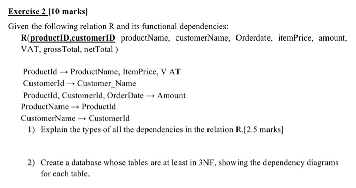 Solved Exercise 2 [10 marks] Given the following relation R | Chegg.com