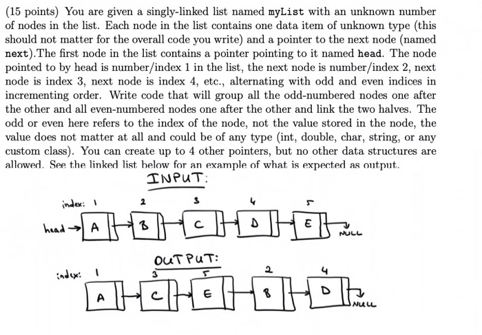Solved (15 points) You are given a singly-linked list named | Chegg.com