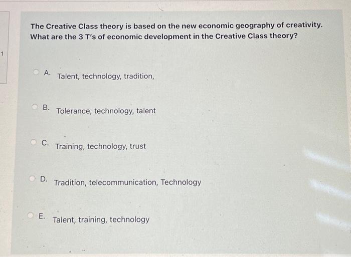 1 The Creative Class theory is based on the new | Chegg.com