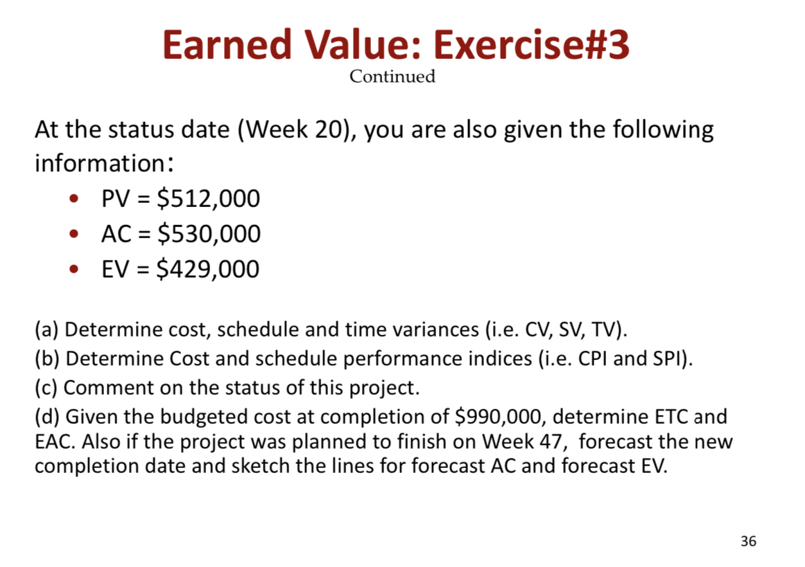 Solved Earned Value: Exercise#3ContinuedAt the status date | Chegg.com
