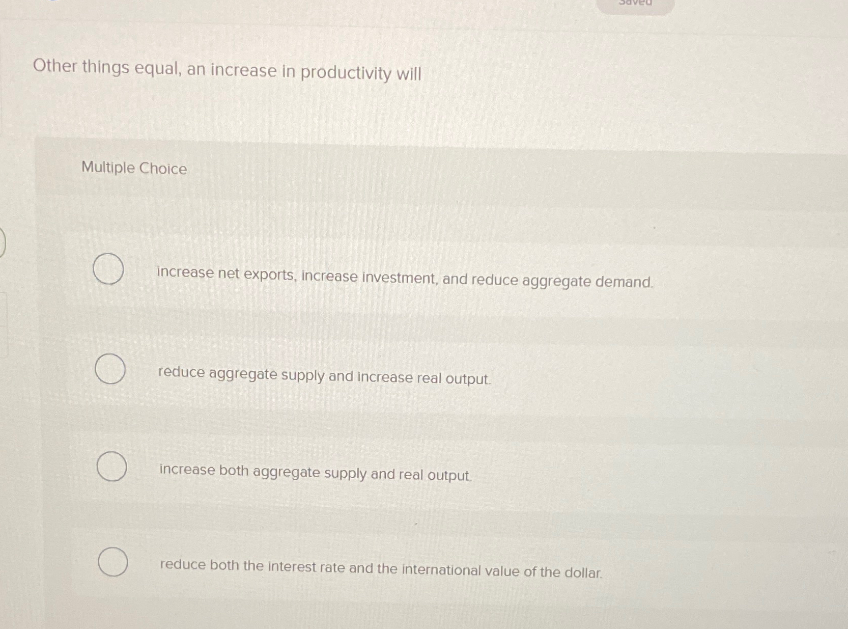 Solved Other things equal, an increase in productivity | Chegg.com