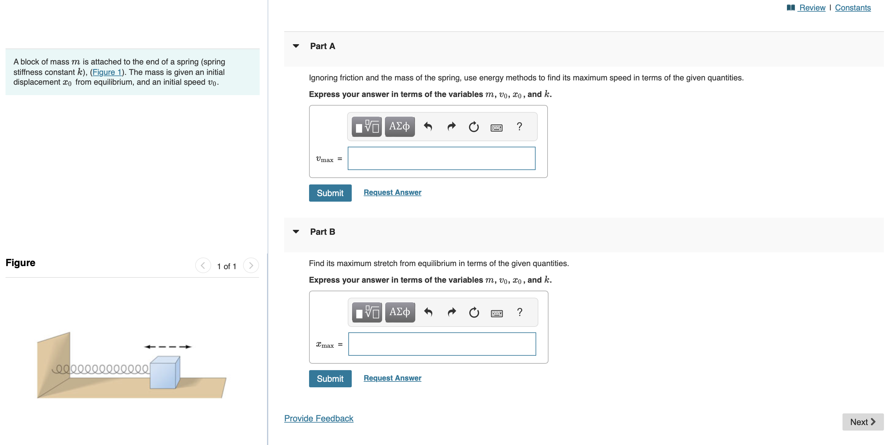 Solved A block of mass m ﻿is attached to the end of a spring | Chegg.com