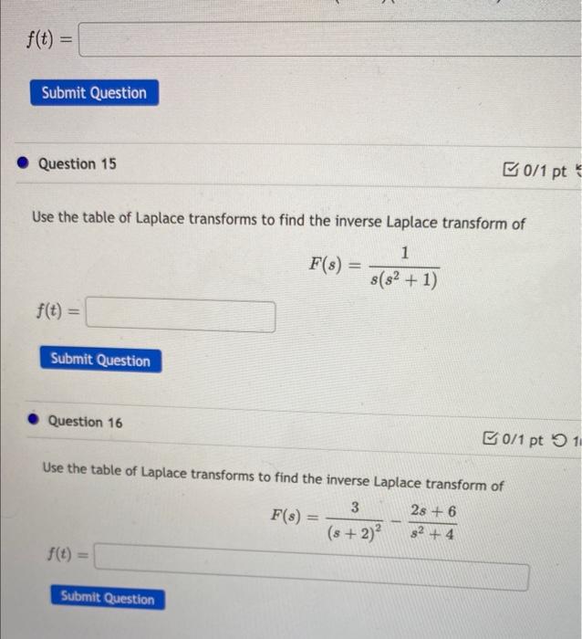 Solved f(t) Question 15 Use the table of Laplace transforms | Chegg.com
