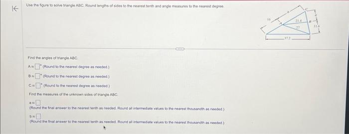 Solved Find the angles of triangle ABC A ke- (Round to the | Chegg.com