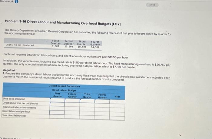 Solved Problem 9.16 Direct Labour and Manufacturing Overhead | Chegg.com