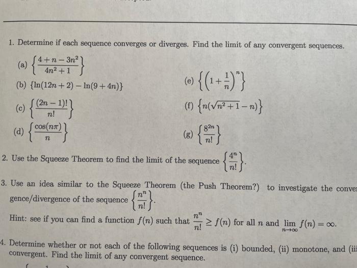Solved 1. Determine if each sequence converges or diverges. | Chegg.com