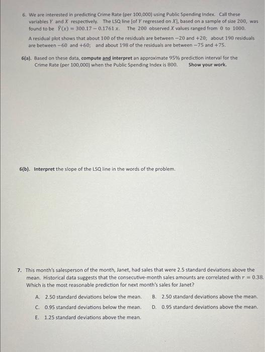 Solved 6. We are interested in predicting Crime Rate (per | Chegg.com