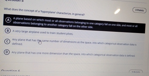 Solved What does the concept of a 'hyperplane' characterize, | Chegg.com