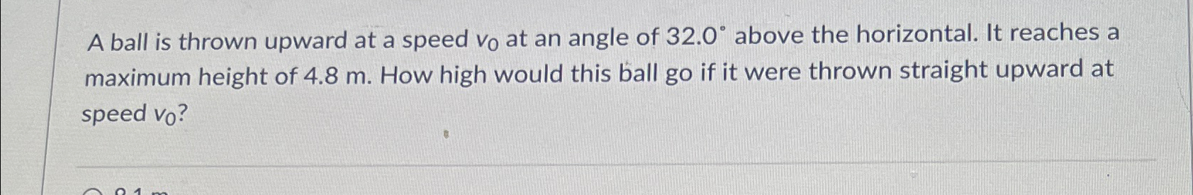 Solved A ball is thrown upward at a speed v0 ﻿at an angle of | Chegg.com
