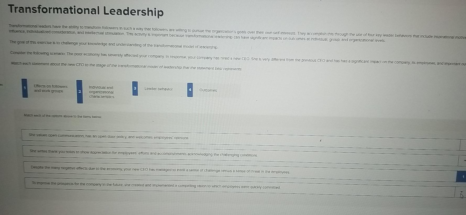 Solved Transformational Leadership Transformational leaders | Chegg.com