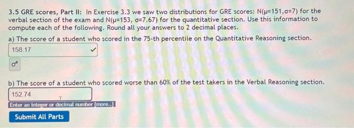 Solved 3.5 GRE scores, Part II: In Exercise 3.3 we saw two | Chegg.com