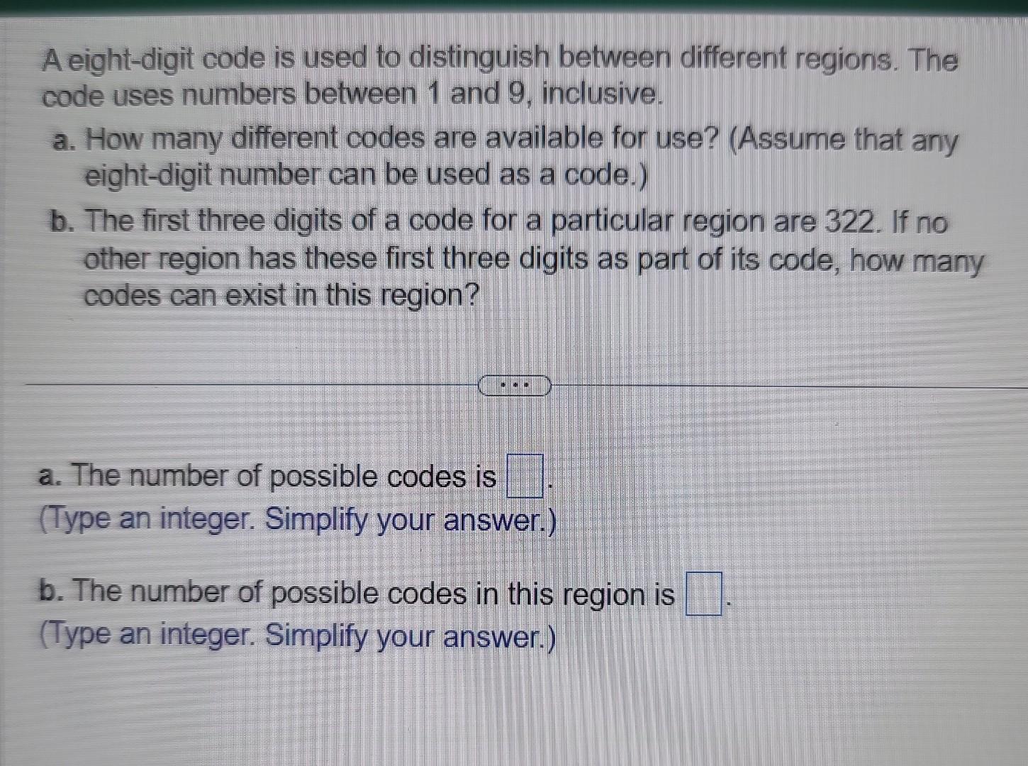 Solved A eight-digit code is used to distinguish between | Chegg.com