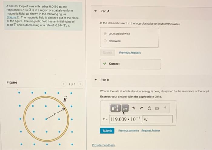 Solved Part A A circular loop of wire with radius 0.0460 m | Chegg.com