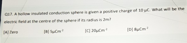 Solved Q17. ﻿A hollow insulated conduction sphere is given a | Chegg.com
