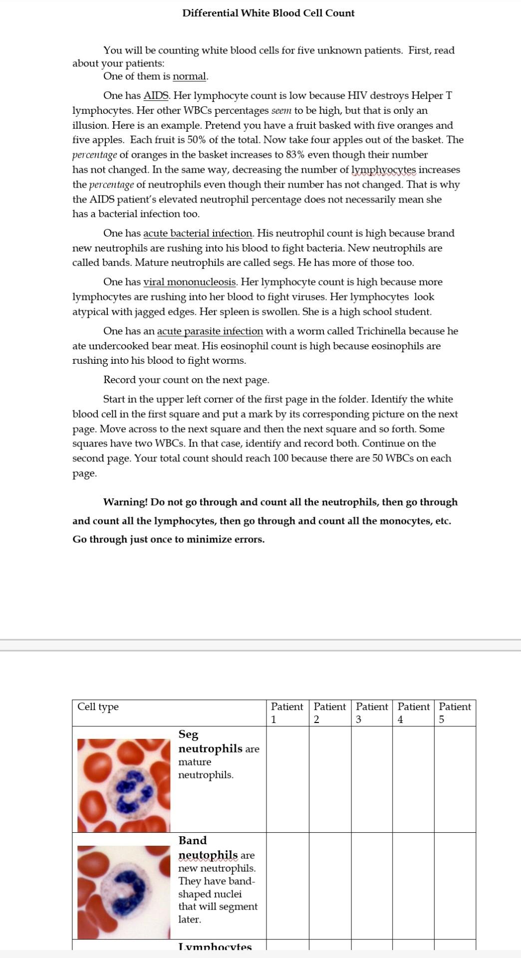 Solved Differential White Blood Cell Count You will be | Chegg.com