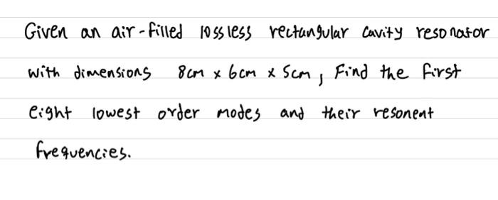 Solved Given an air-filled lossless rectangular cavity | Chegg.com
