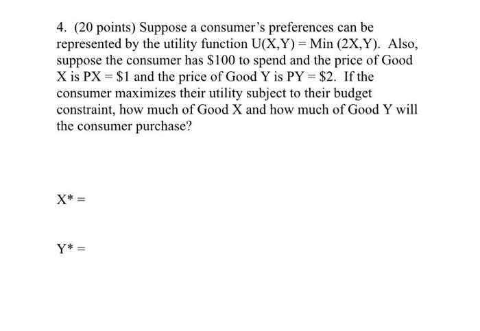 Solved 4. (20 points) Suppose a consumer's preferences can | Chegg.com Solved 4. (20 points) Suppose a consumer's preferences can | Chegg.com
