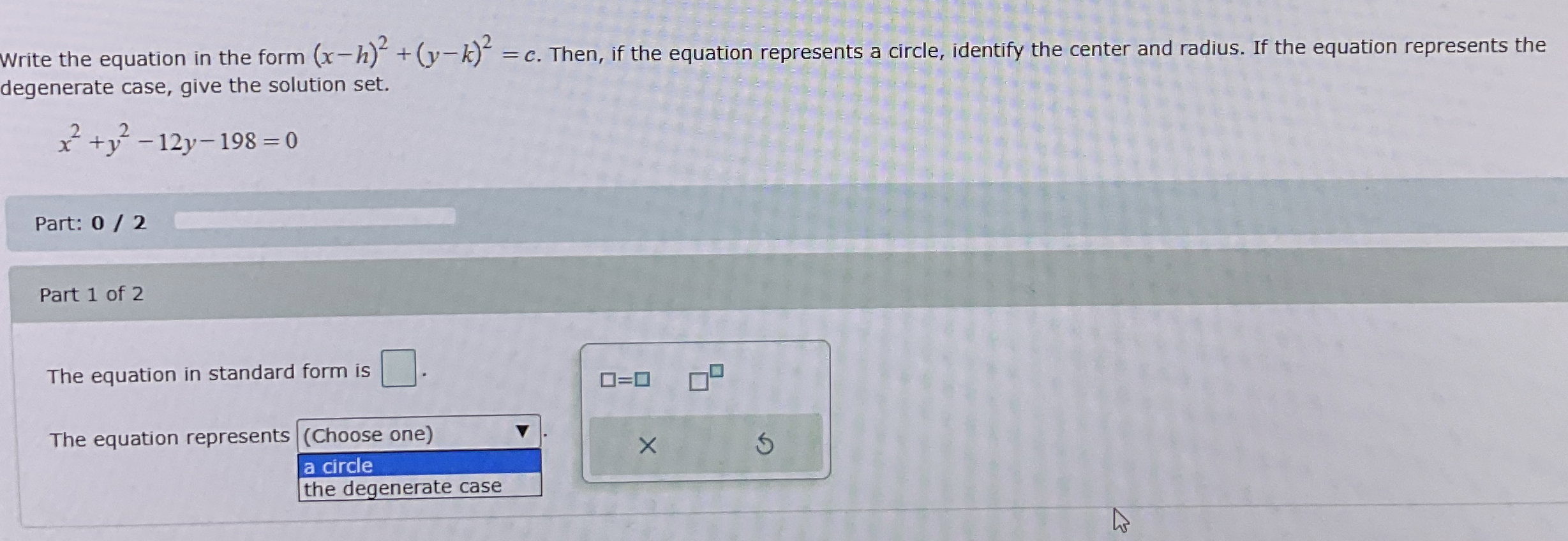 Solved Write the equation in the form (x-h)2+(y-k)2=c. | Chegg.com