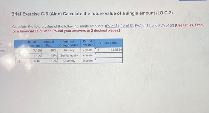 Solved Brief Exercise C-5 (Algo) Calculate the future value | Chegg.com