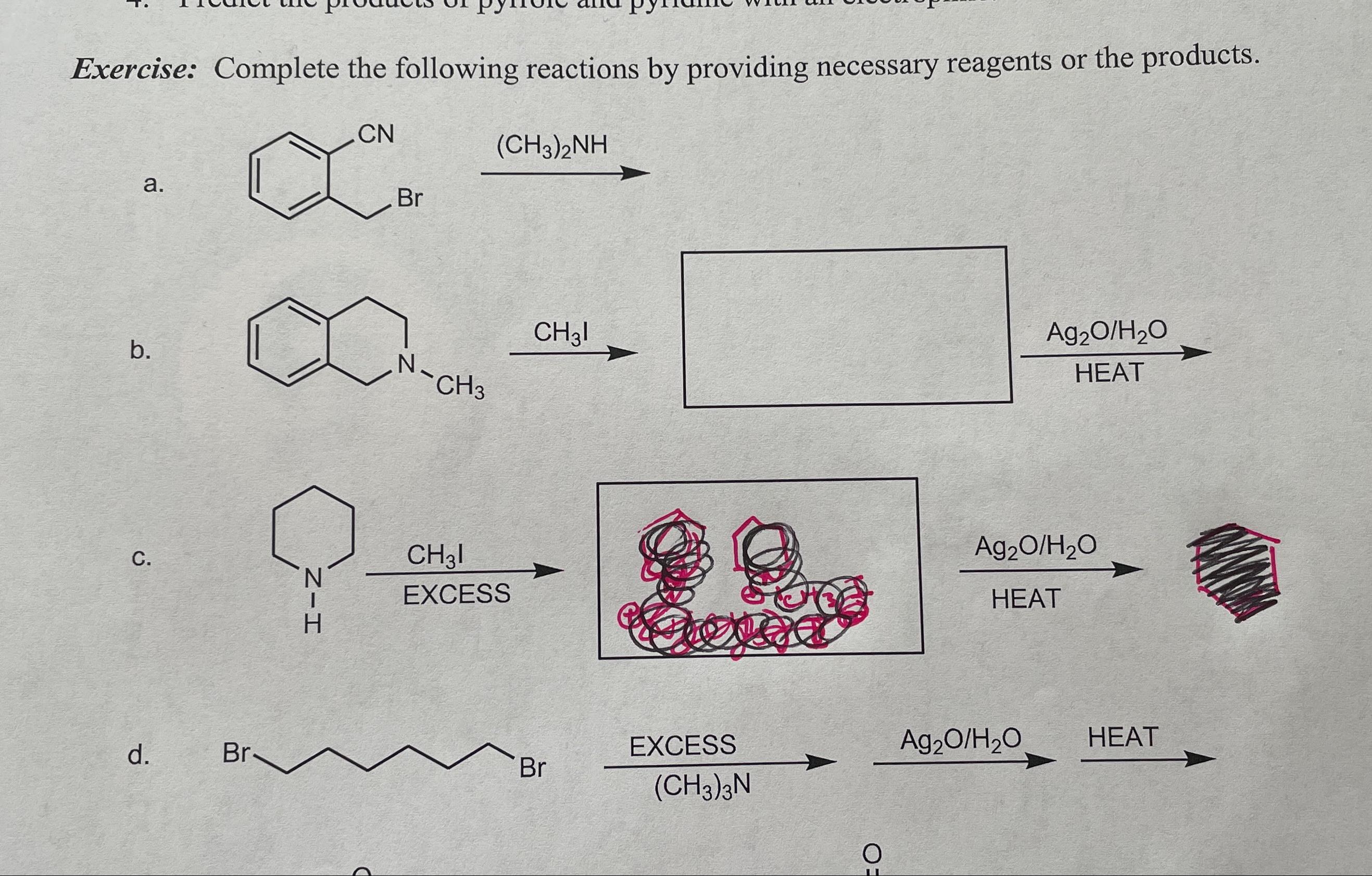 Solved Exercise: Complete the following reactions by | Chegg.com