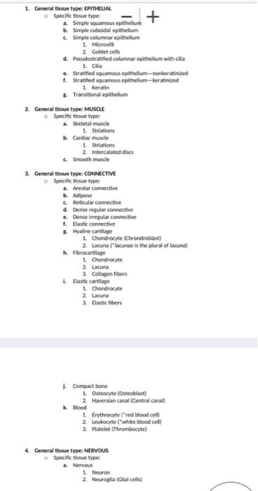 Solved + 1. General tissue type: EPITHELIAL Specific tissue | Chegg.com