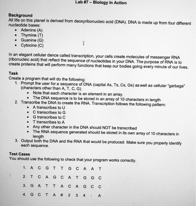 Solved Lab #7 - Biology in Action Background All life on | Chegg.com
