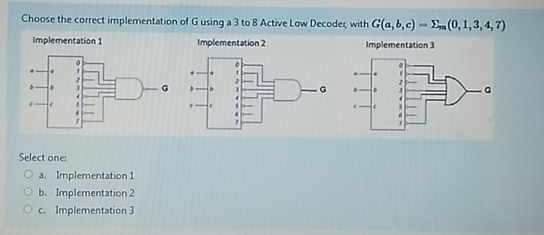 Solved Choose the correct implementation of G using a 3 to 8 | Chegg.com