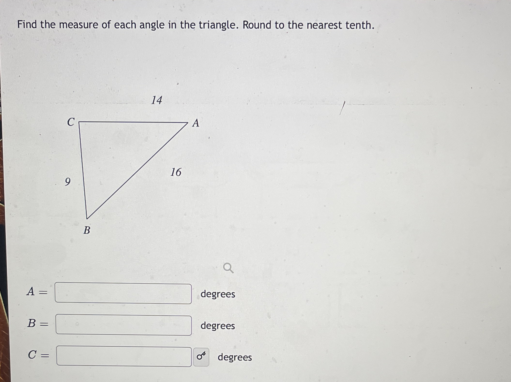 Solved Find the measure of each angle in the triangle. Round | Chegg.com
