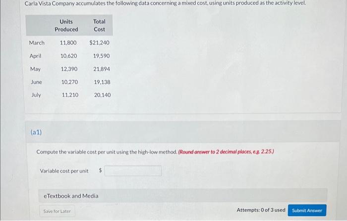 Solved Compute the variable cost per unit using the high-low | Chegg.com