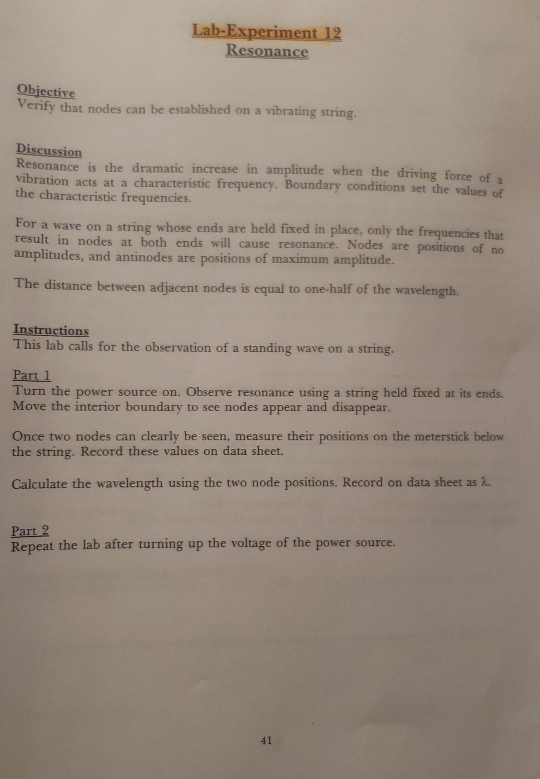 Lab-Experiment 12 Resonance Objective Verify that | Chegg.com