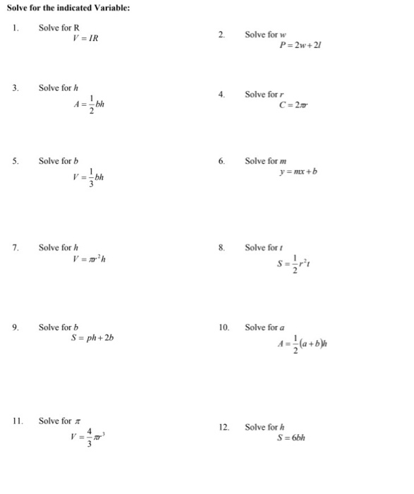 Solved Solve for the indicated Variable: 1. Solve for R V = | Chegg.com