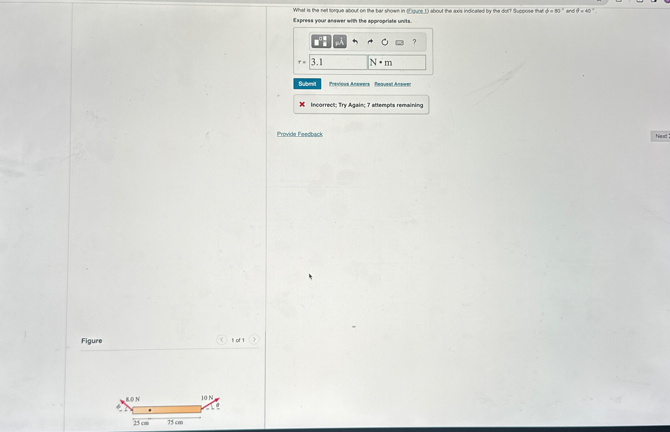 Solved What is the net torque about on the bar shown in | Chegg.com