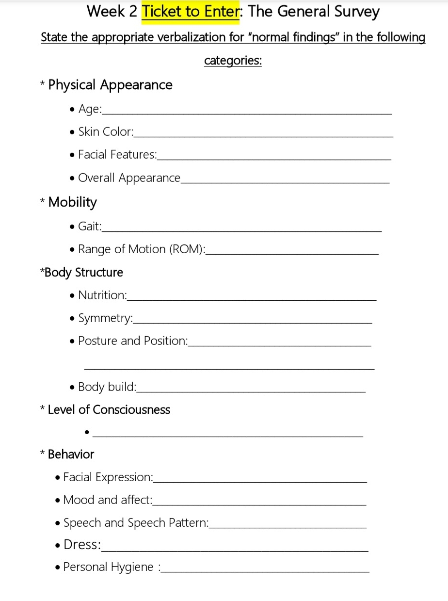 Solved Week 2 ﻿Ticket to Enter: The General SurveyState the | Chegg.com