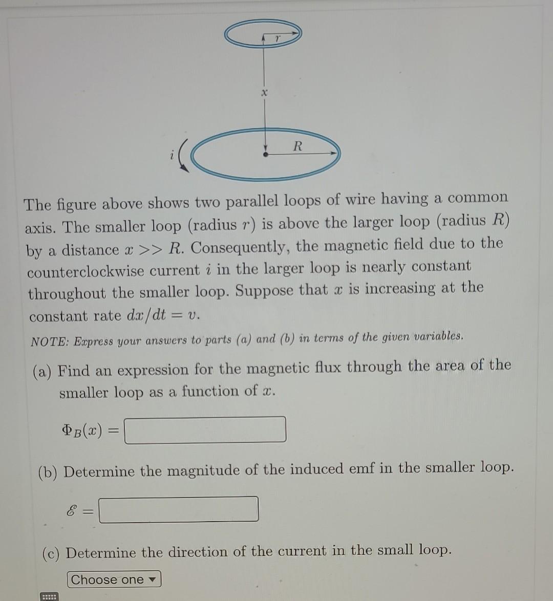 Solved The figure above shows two parallel loops of wire | Chegg.com