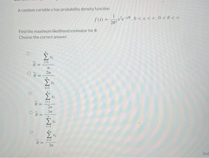 Solved A random variable x has probability density function | Chegg.com