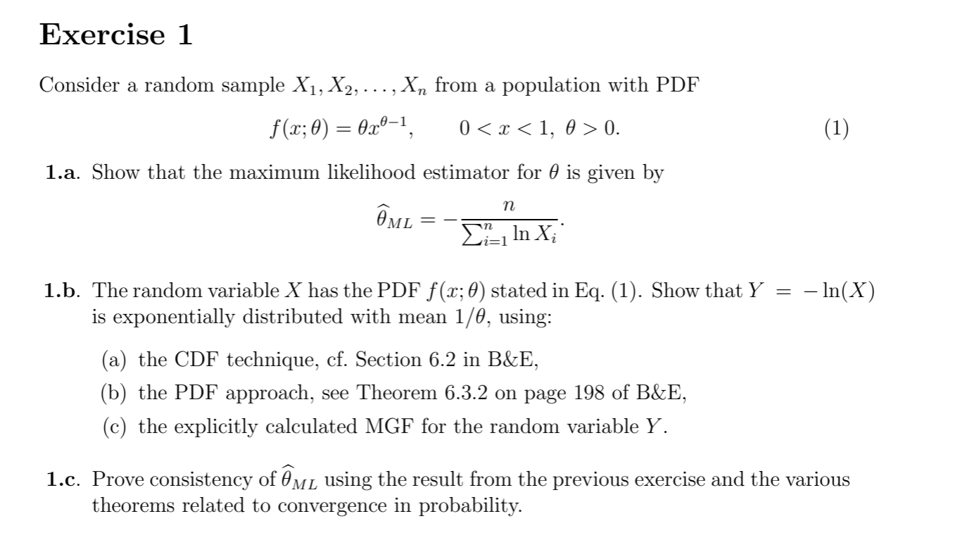 Solved Exercise 1Consider a random sample x1,x2,dots,xn | Chegg.com